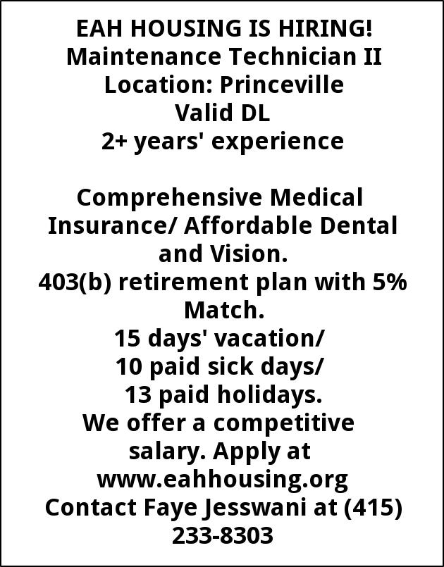 Maintenance Technician II, Eah Housing, Honolulu, HI